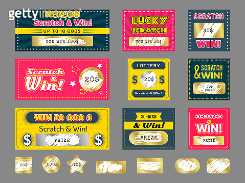 Scratching cards. Prize games cards tickets lottery templates recent ...
