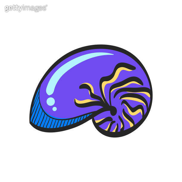 Nautilus icon in color drawing. Sea creature mollusk shell living ...