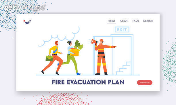 Fire Evacuation Plan Landing Page Template. Hazard at Office Workplace ...
