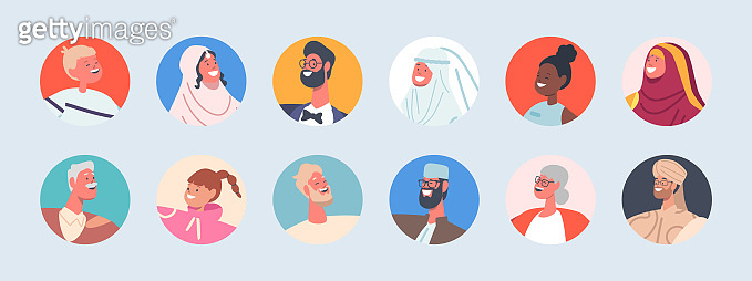 Set of People Avatars, Isolated Round Icons. Diverse Male and Female ...