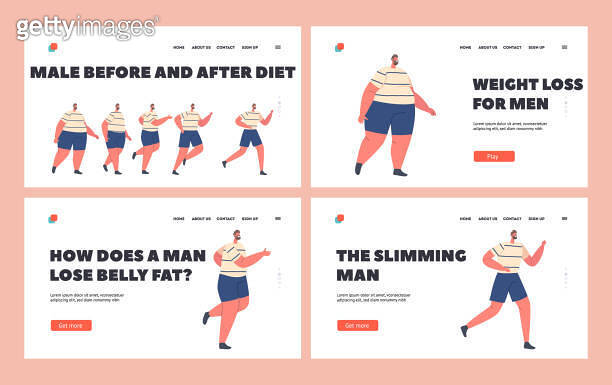 Stages of Slimming, Weight Loss Landing Page Template Set. Fat Male ...