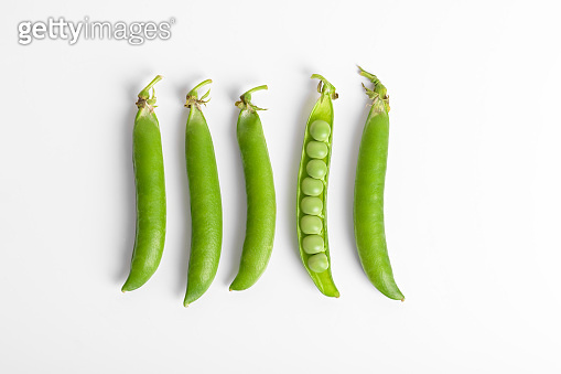 Fresh organic raw green peas pods on white background. Healthy eating ...