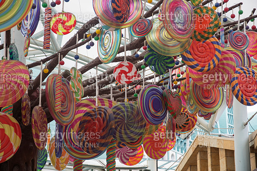 Colorful candy lollipop tree of Candylicious shop at Sentosa Island ...