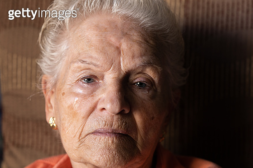 old woman crying tears of sadness, grief and pain. concept of nostalgia ...