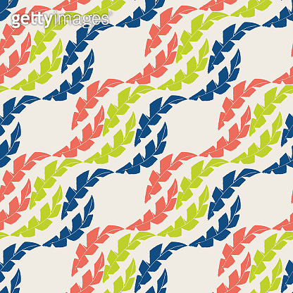 Mono print style leaves abstract striped seamless vector pattern ...