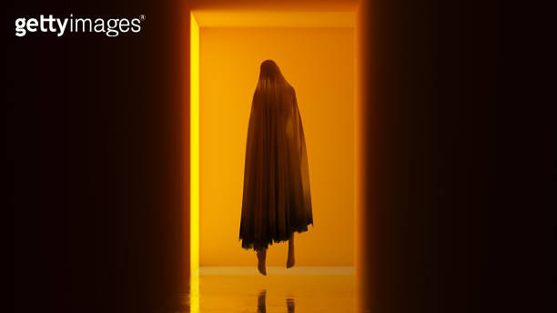 Halloween Ghost Orange Corridor with a Polished Floor Creepy Floating ...