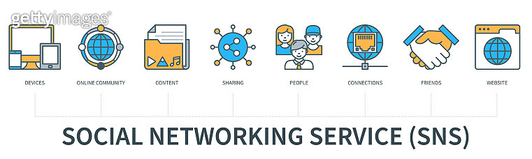Social networking service infographics in minimal flat line style 이미지 ...