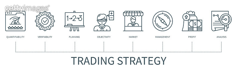 Trading strategy vector infographic in minimal outline style 이미지 ...