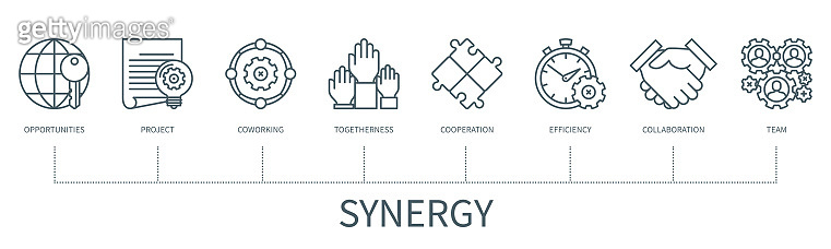 Synergy vector infographic in minimal outline style (1408822601) - 게티이미지뱅크