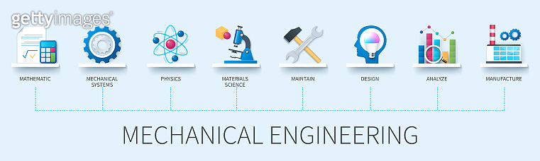 Mechanical engineering banner with icons vector infographic in 3d style ...