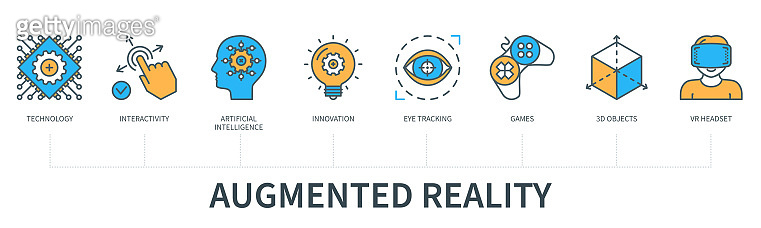 Augmented reality concept with icons in minimal flat line style ...