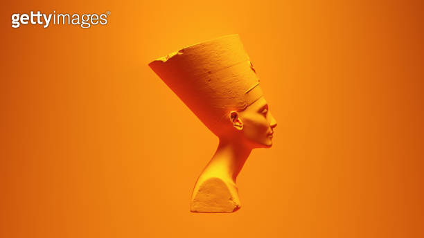 Orange Bust of Nefertiti Egyptian Queen Goddess with Bright Vibrant ...
