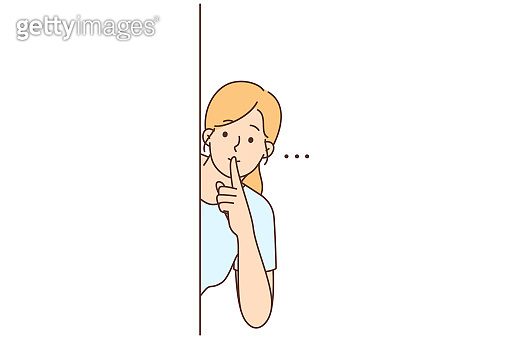 Young woman show hush hand gesture 이미지 (1434675956) - 게티이미지뱅크