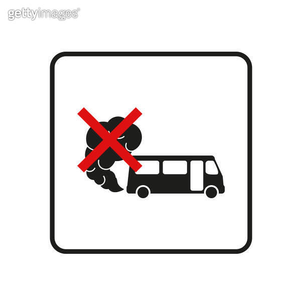 Prohibition sign of dangerous exhaust gases. Exhaust bus icon. Traffic ...