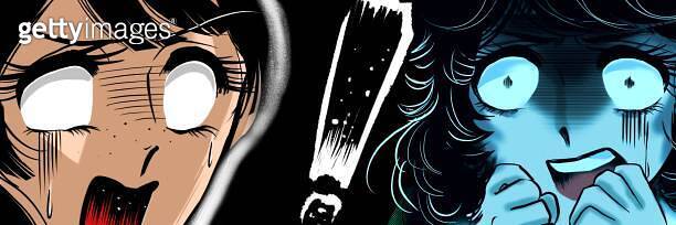 Illustration of a beautiful black-haired and pale face girl who feels ...
