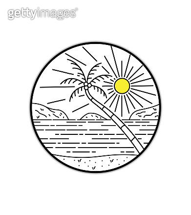 Summer beach in mono line art, patch badge design, emblem design, T ...