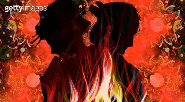 Kirie-style monochrome silhouette illustration of a town girl and her ...