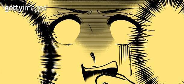 Black and white illustration of a girl with big eyes staring at someone ...