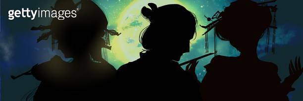 Kirie-style monochrome silhouette illustration of dubious Edo period ...