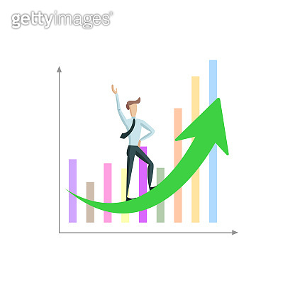 Vector Growth Chart Graphic with Cartoon Businessman on Green ...