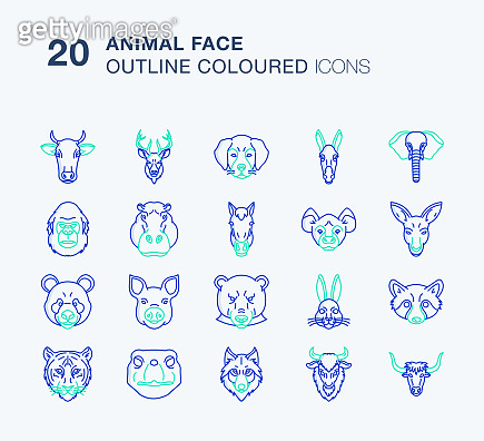 Animal Faces Outline Coloured icon set 이미지 (1411096174) - 게티이미지뱅크