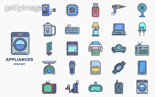 Electrical Devices and Home appliances icon set (1415401243) 일러스트, 무료 ...