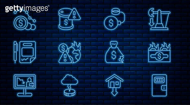 Set line Prison cell door, Burning dollar bill, Debt ball chained to coin, Global economic ...