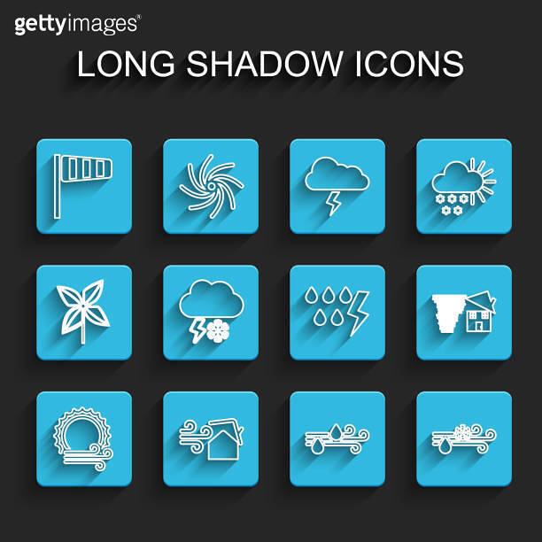 Set line Wind and sun, Tornado swirl, Cone windsock wind vane, rain ...