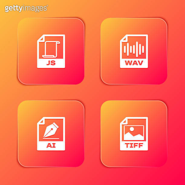 Set JS file document, WAV, AI and TIFF icon. Vector (1369781106) 일러스트 ...