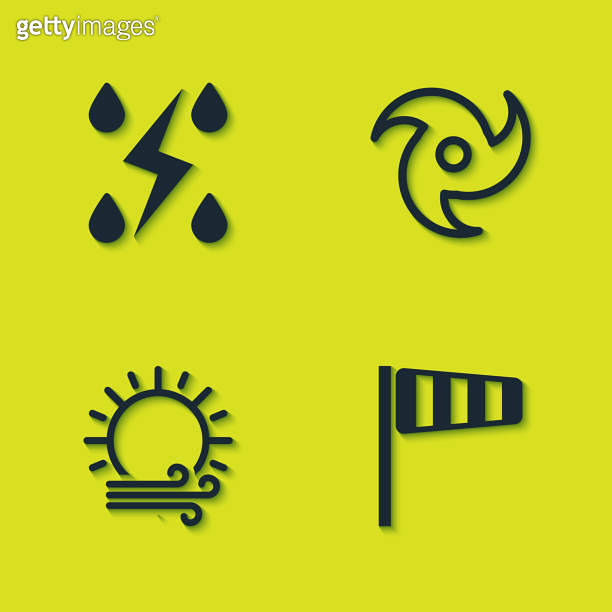 Set Storm, Cone windsock wind vane, Wind and sun and Tornado icon ...