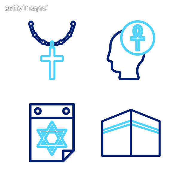 Set line Kaaba mosque, Jewish calendar, Cross ankh and Christian cross ...