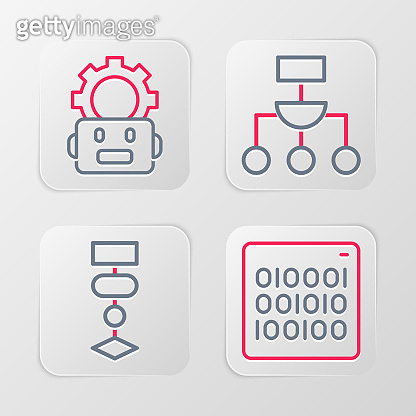 Set line Binary code, Algorithm, and Robot setting icon. Vector ...