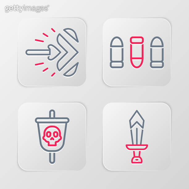 Set line Sword for game, Pirate flag, Bullet and Magic arrow icon ...