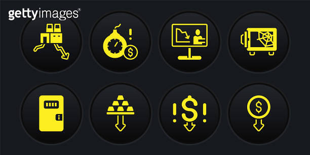 Set Prison cell door, Safe, Gold bars, Dollar rate decrease, Global economic crisis news, Money ...