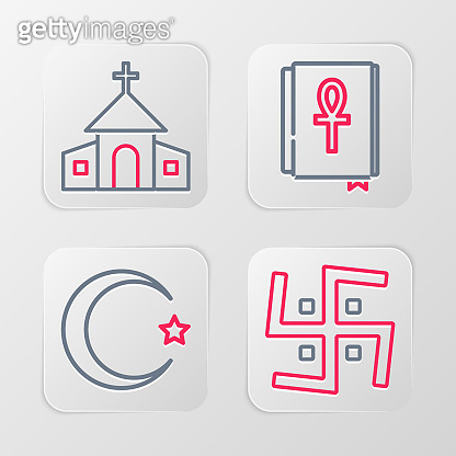 Set line Hindu swastika, Star and crescent, Cross ankh book and Church ...