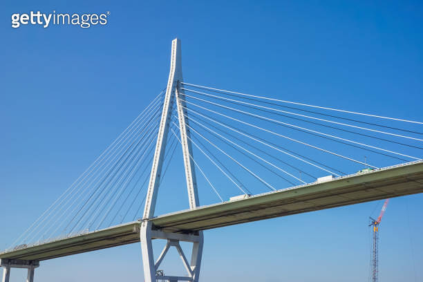 Tempozan Bridge in Osaka, Japan. It is a cable-stayed bridge with harp ...