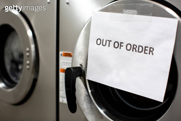 Out of order sign at a washing machine that is not working 이미지 ...