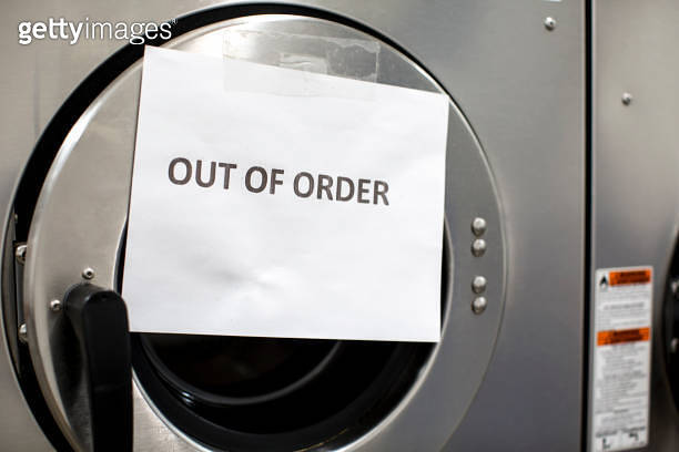 Out of order sign at a washing machine that is not working 이미지 ...