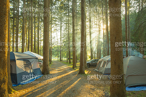 Camping tents in the campground at Taconic state park with beautiful ...