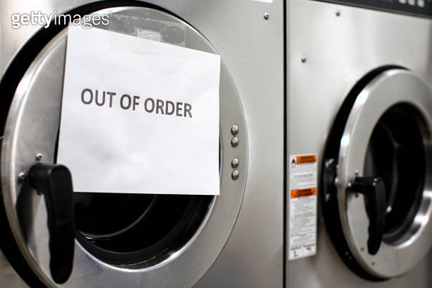 Out of order sign at a washing machine that is not working 이미지 ...