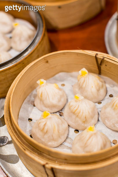 Shanghai style Steamed crab meat dumpings (Xiao Long Bao) on the table ...