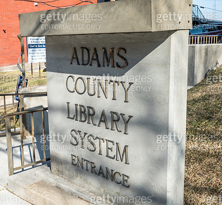 The entrance sign for the Adams County Library in Gettysburg ...