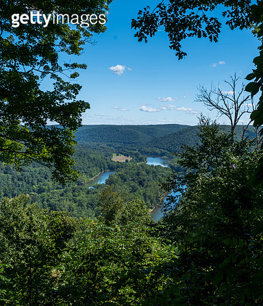 The Allegheny River valley view below the Tidioute Overlook in ...