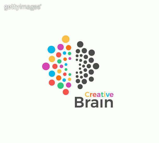 Creative Brain vector icon template in colored dots style. Creative ...