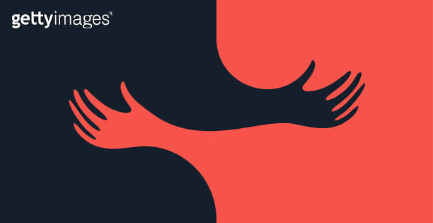 Hands hug vector illustration of addiction, abuse symbol, depression ...