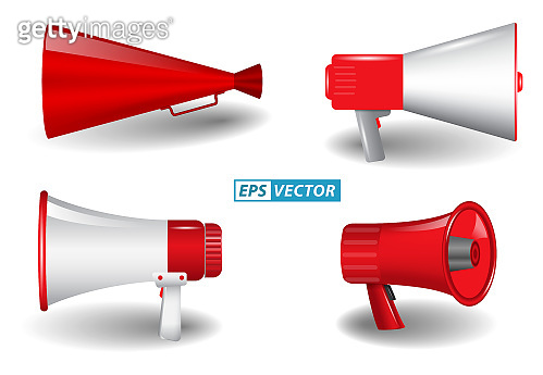 set or realistic red megaphone horn loudspeaker or speaker toa ...