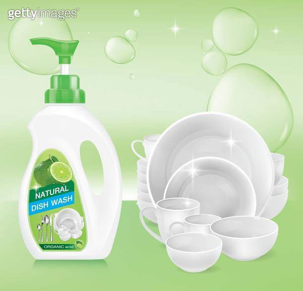 Dishwashing liquid soap with lemon. Packaging with template label ...