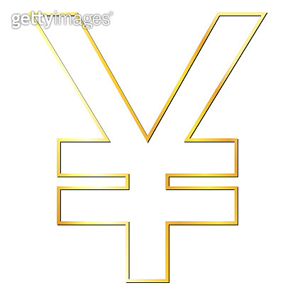 Yuan CNY Chinese currency golden sign outline isolated on white ...