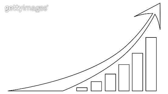 Chart and upward arrow front view outline isolated on white background ...