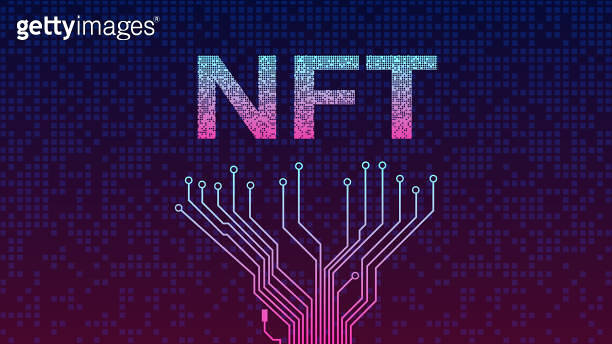 PCB tracks on bottom and crumbled text NTF non fungible token from ...